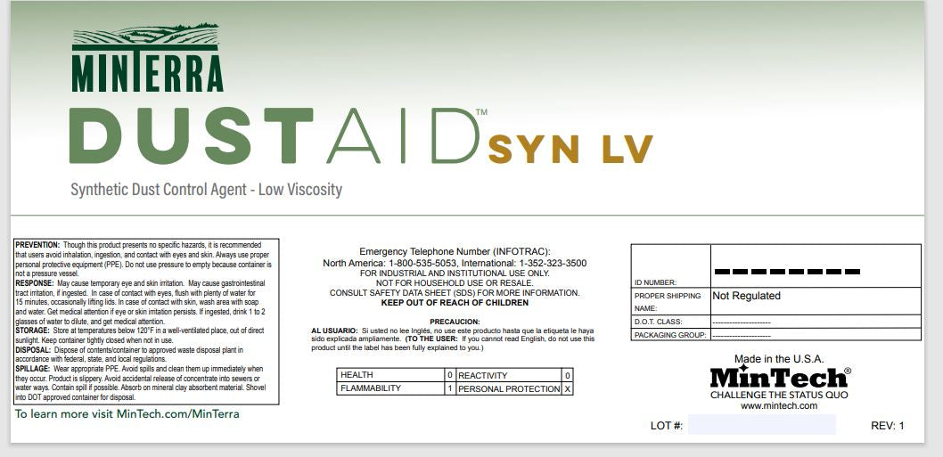 DustAid Synthetic Dust Control, DustAid SYN LV 275G IBC Tote